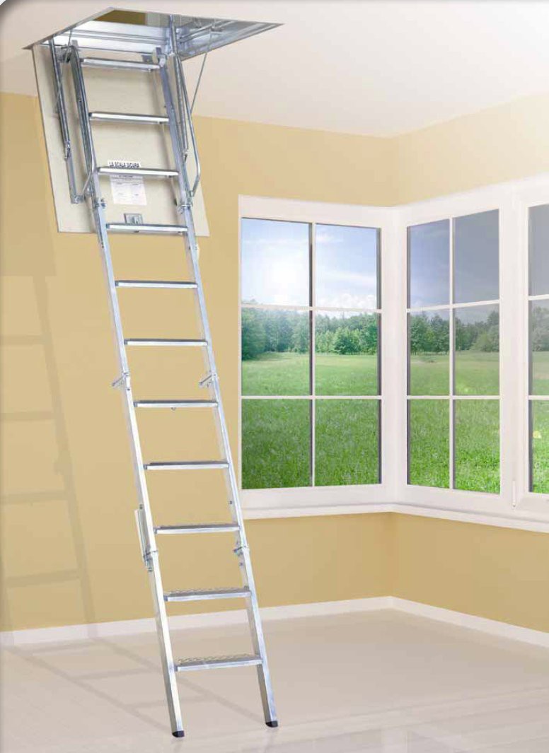 Scala retrattile a botola da soffitto 4 pezzi